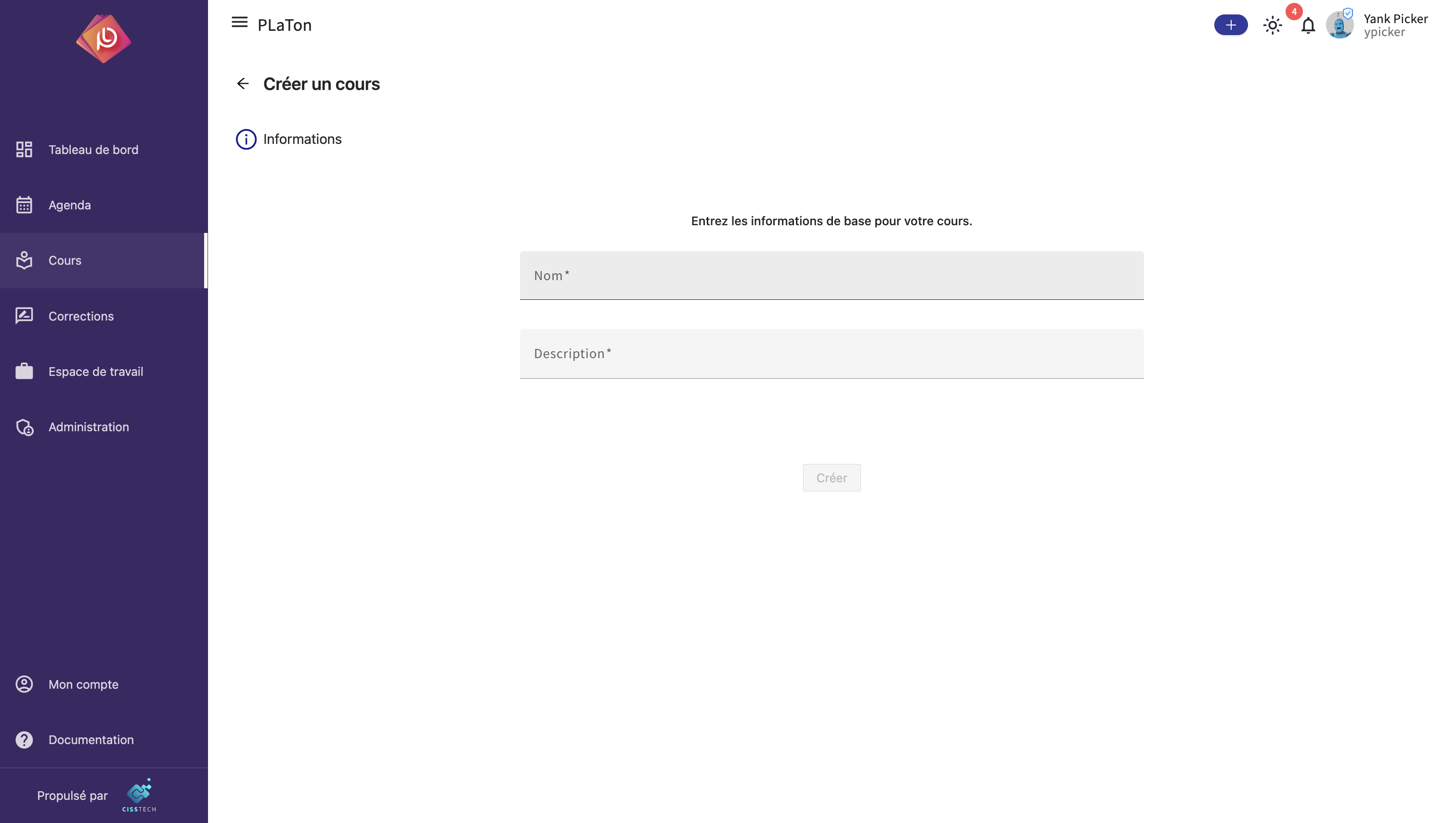 Création d'un cours | PLaTon